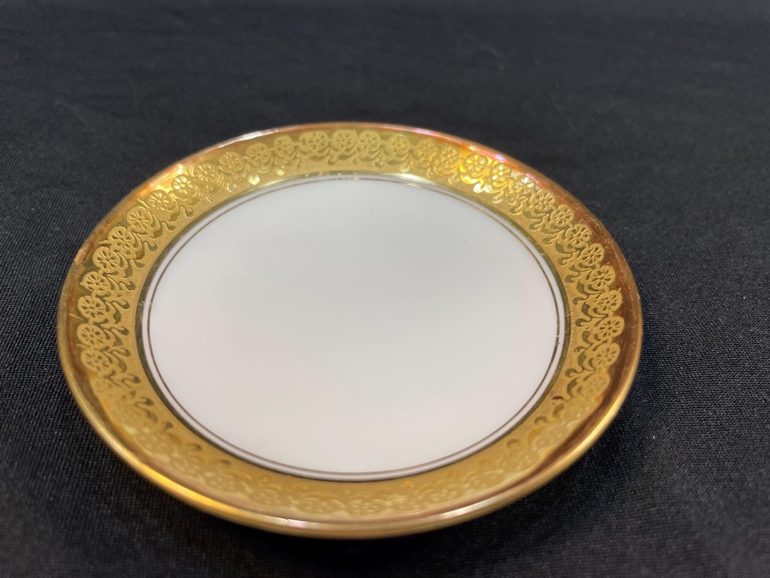 Antique GOA Limoges Porcelain Butter Pat, White & Gold Trim Finest ...
