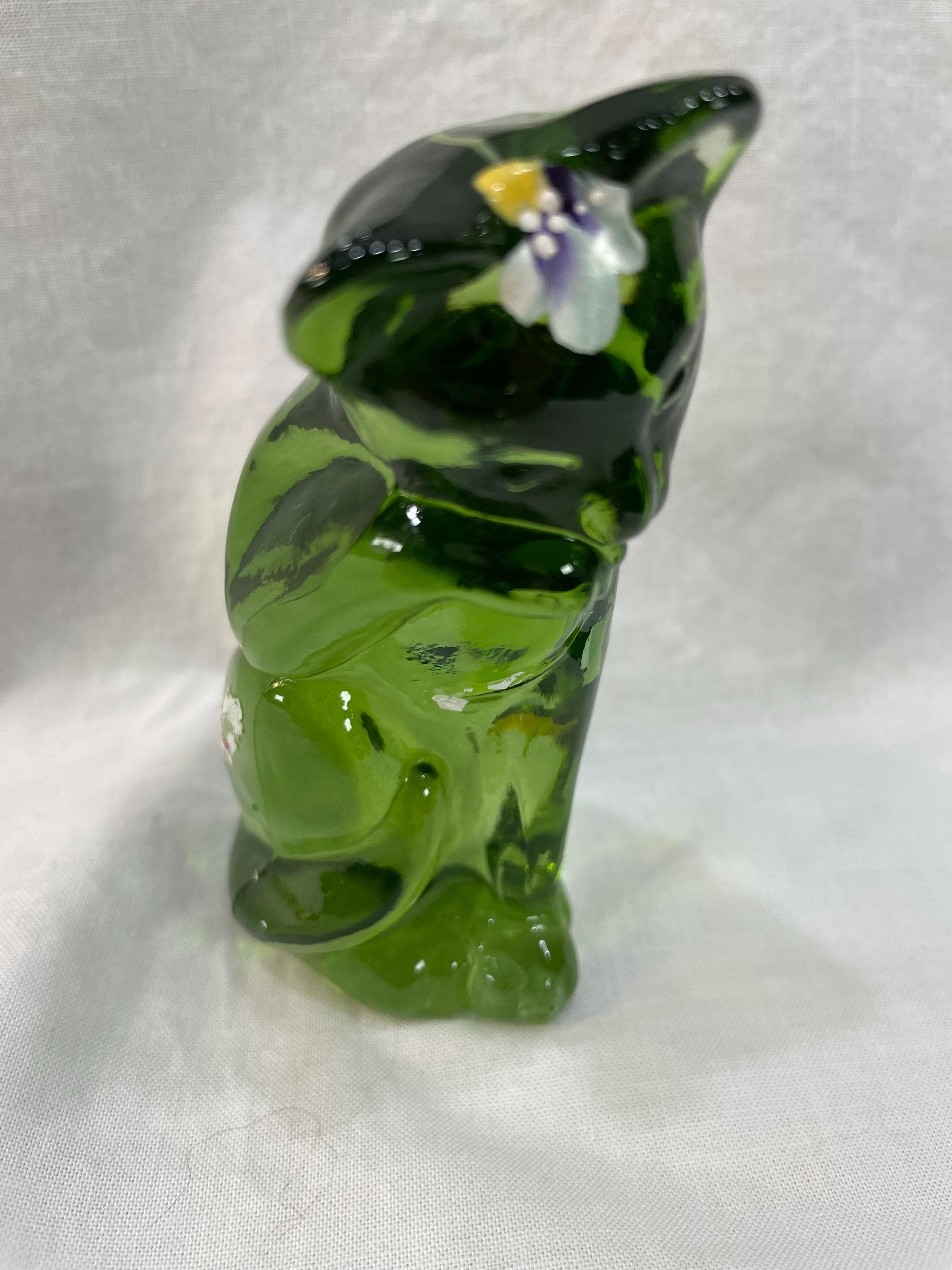 Fenton Green Glass Cat Hand Painted and Signed by the Artist - 3 3/4 ...
