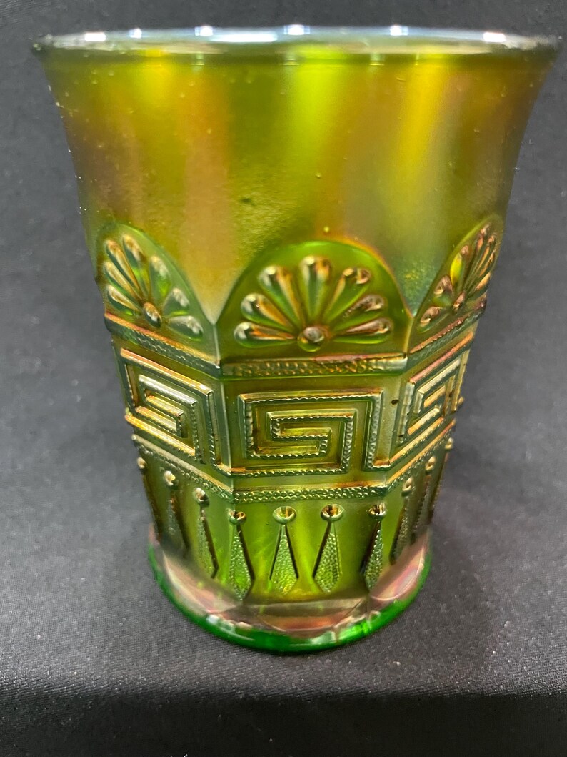 Antique Northwood Greek Key Green Carnival Glass Tumbler - Etsy