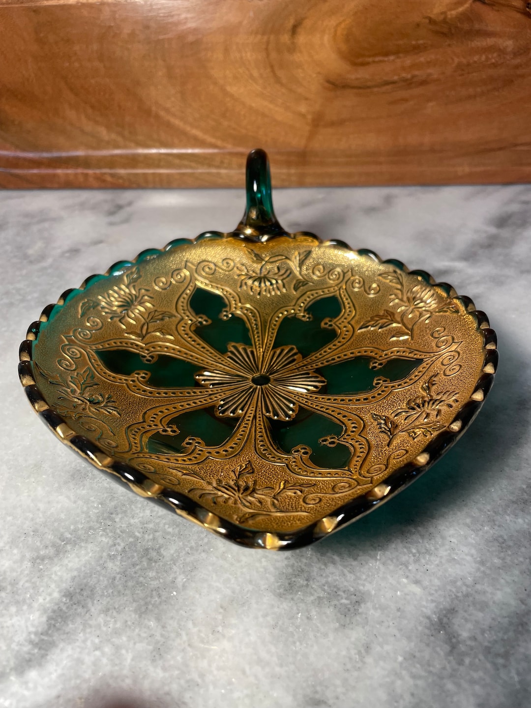 Northwood Emerald Green and Gold Bon Bon Candy Dish - Etsy