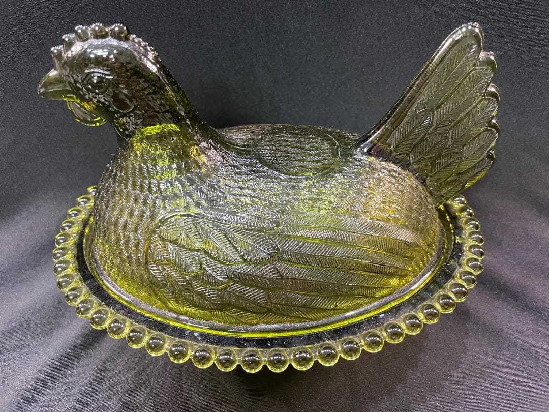 Vintage Indiana Glass Hen on the Nest Green Candy Dish - Etsy