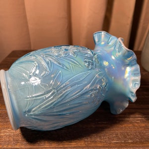 Vintage Fenton Baby Blue Glass Vase/iridescent /overlay /ruffled ...