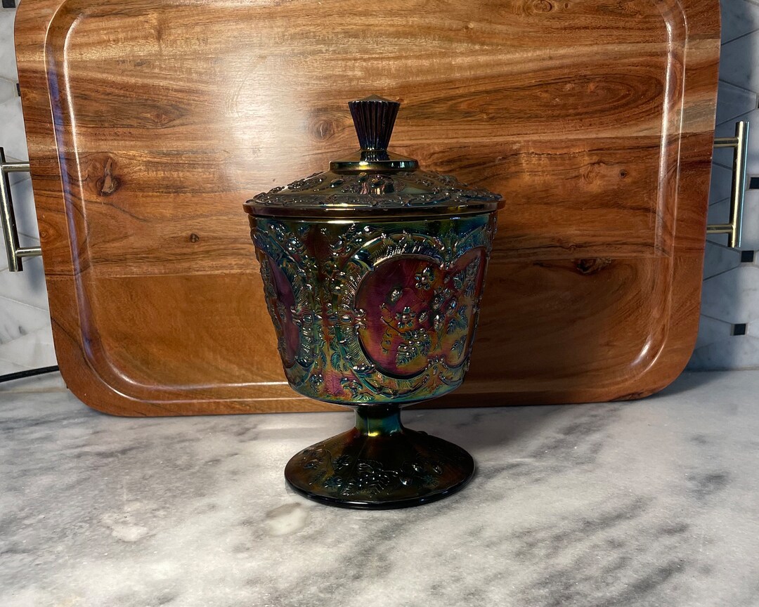 Fenton Amethyst Large Wild Strawberry Pattern Pedestal Container With ...