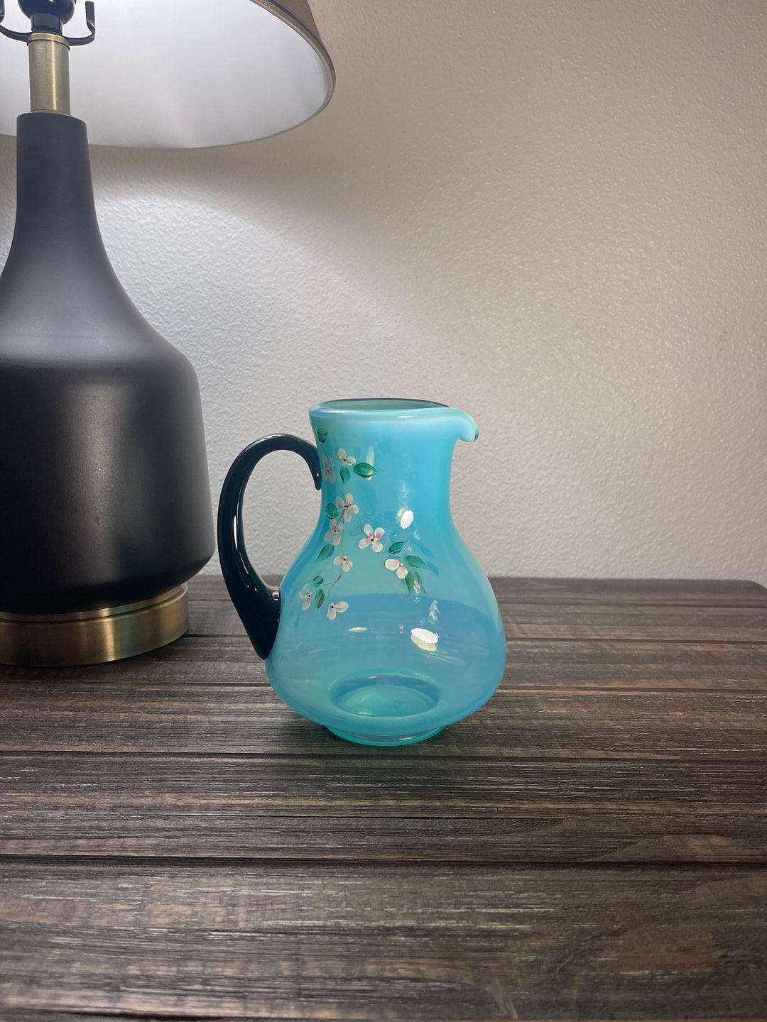 Vintage Fenton Robin Eggs Blue Turquoise Pitcher With Hand Painted ...