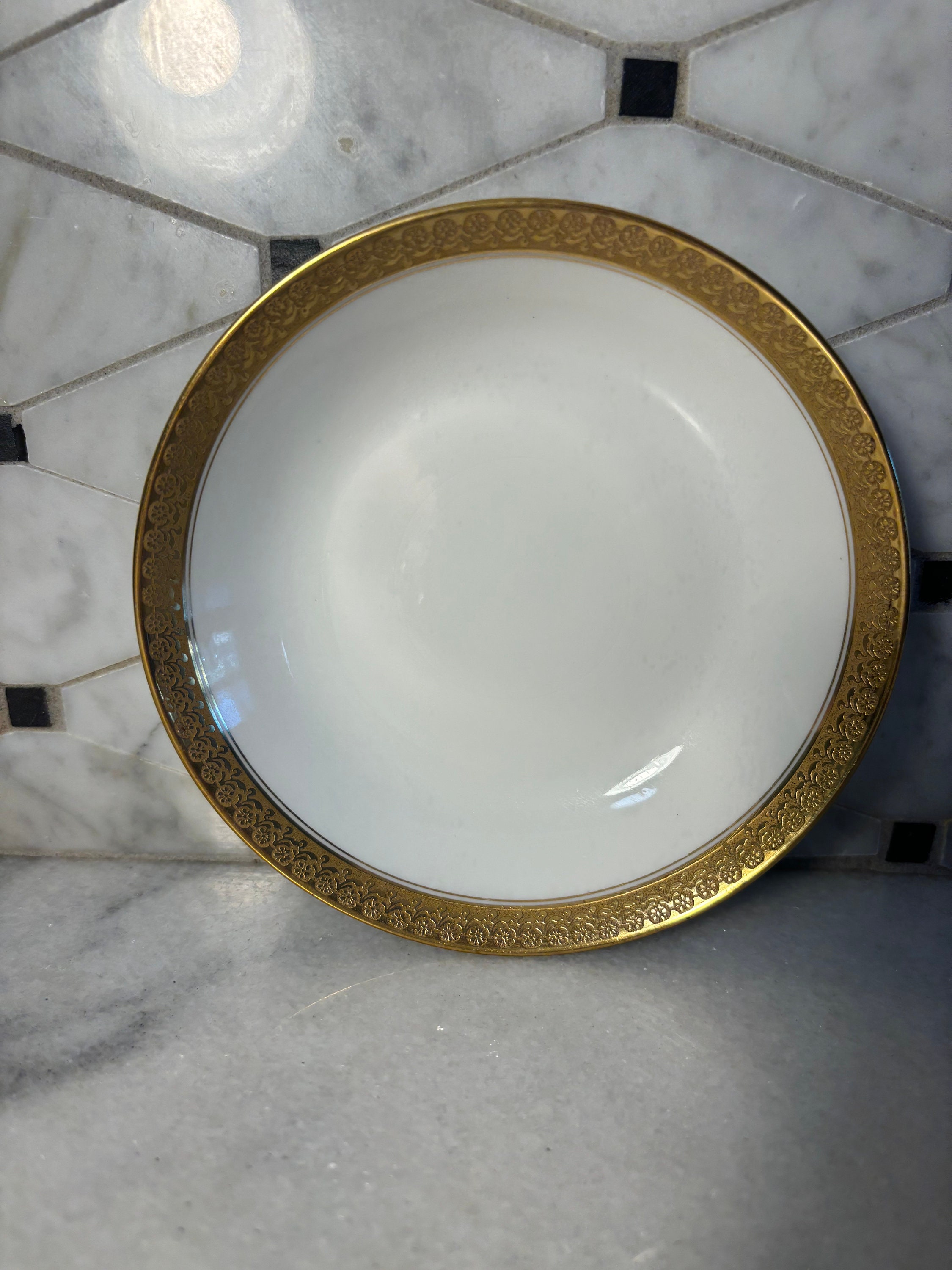 Antique GOA Limoges Porcelain Fruit/dessert (sauce) Bowl, White & Gold ...
