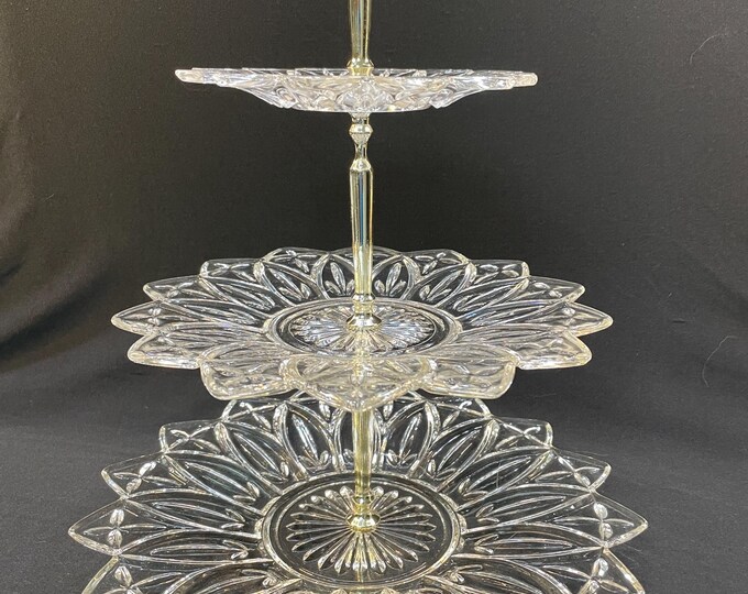 Vintage 3-tier Glass Dessert Serving Tray - Etsy