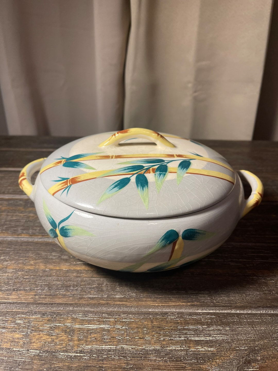 Weil Ware Malay Bambu Gray Ceramic Casserole Dish, Hand Decorated ...