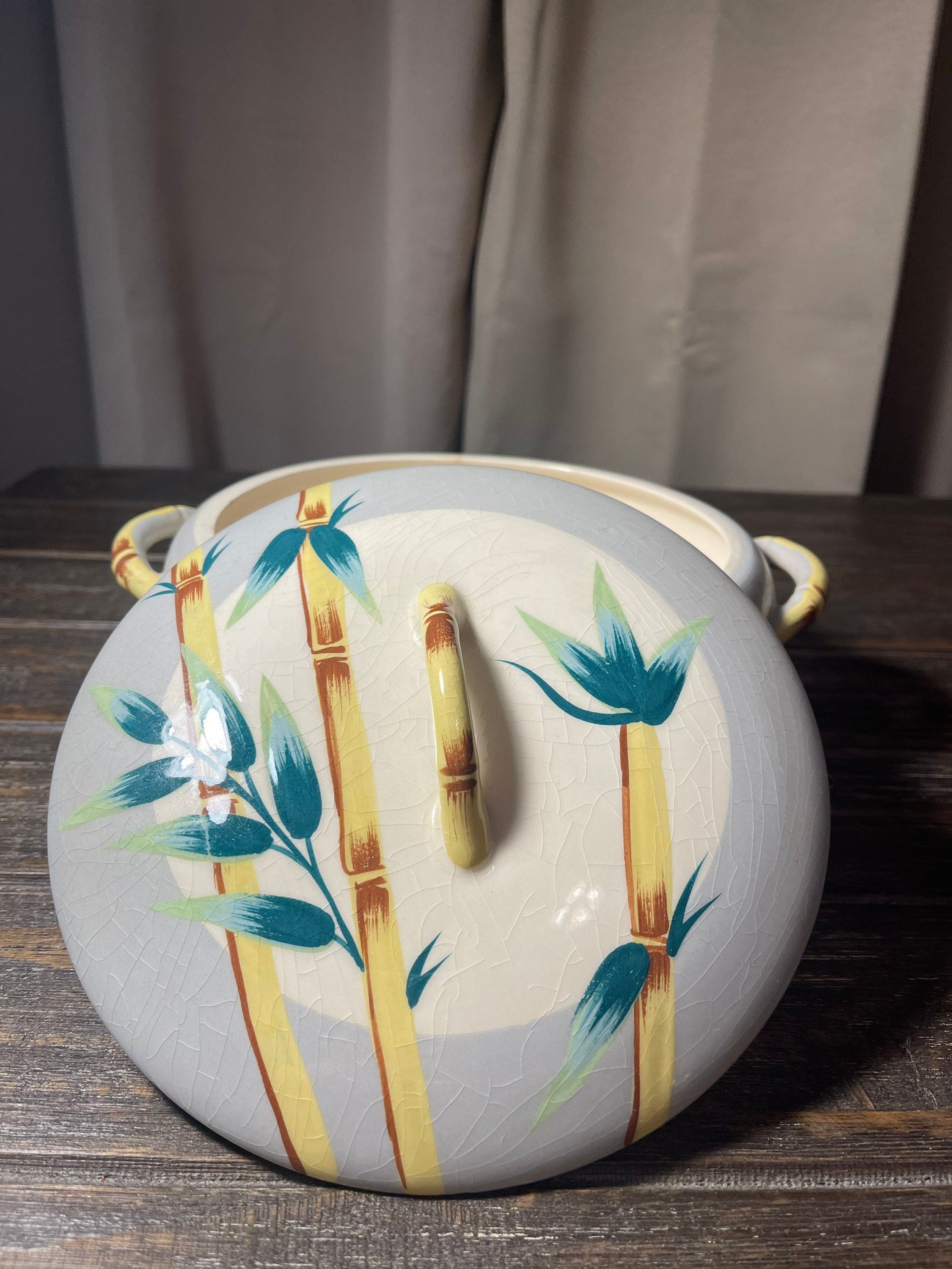 Weil Ware Malay Bambu Gray Ceramic Casserole Dish, Hand Decorated ...