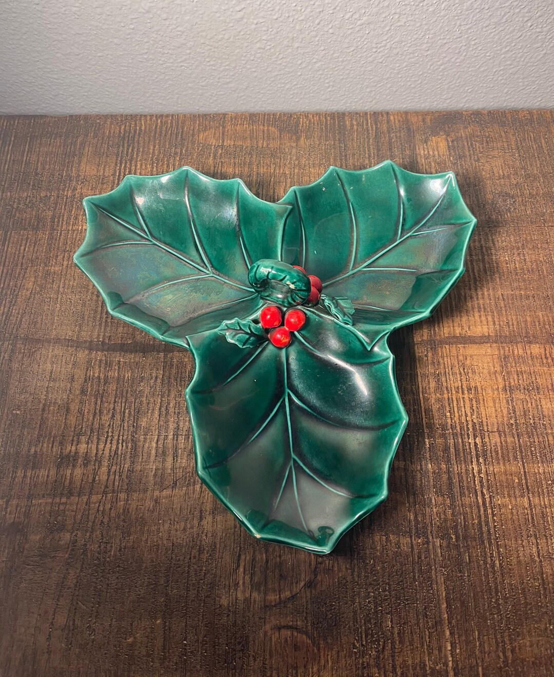 Vintage Lefton's Japan Ceramic Handled 3 Section Candy Dish / Holly ...