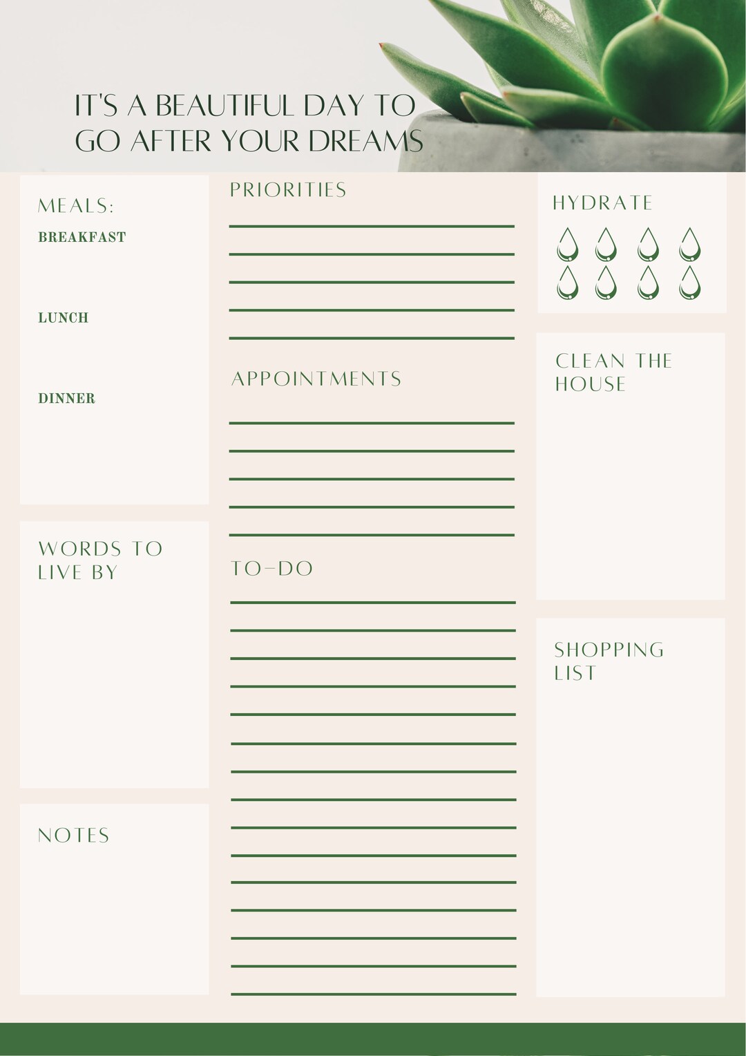 Daily Planner- Motivational Succulent - Etsy