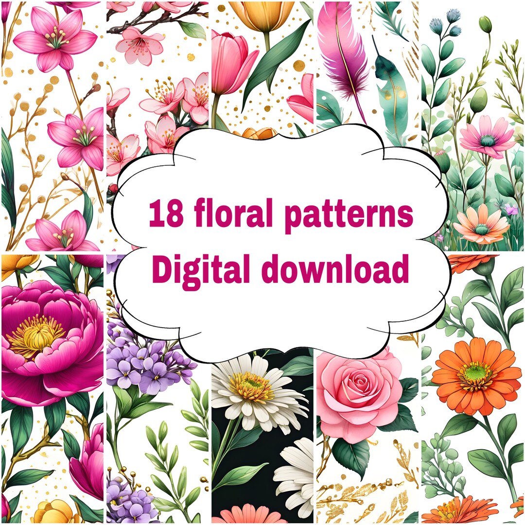 Wild Flowers Digital Paper, Flowers Seamless Pattern, Floral Prints ...