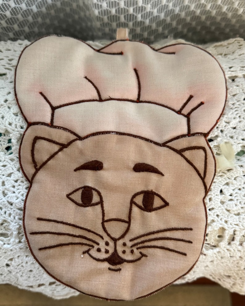 Vintage Chef Cat Quilt Potholder Trivet Hot Pad Cottagecore Country ...