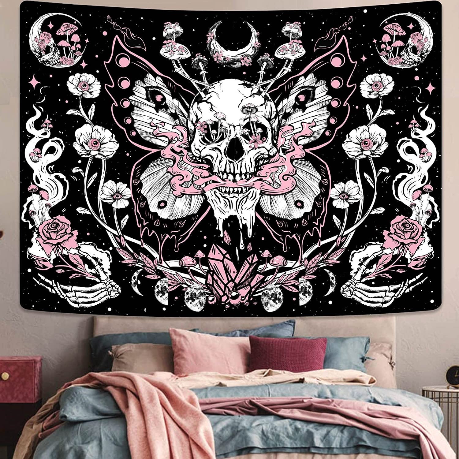 Skull Tapestry Skeleton Wall Art Flowers Wall Decor - Etsy