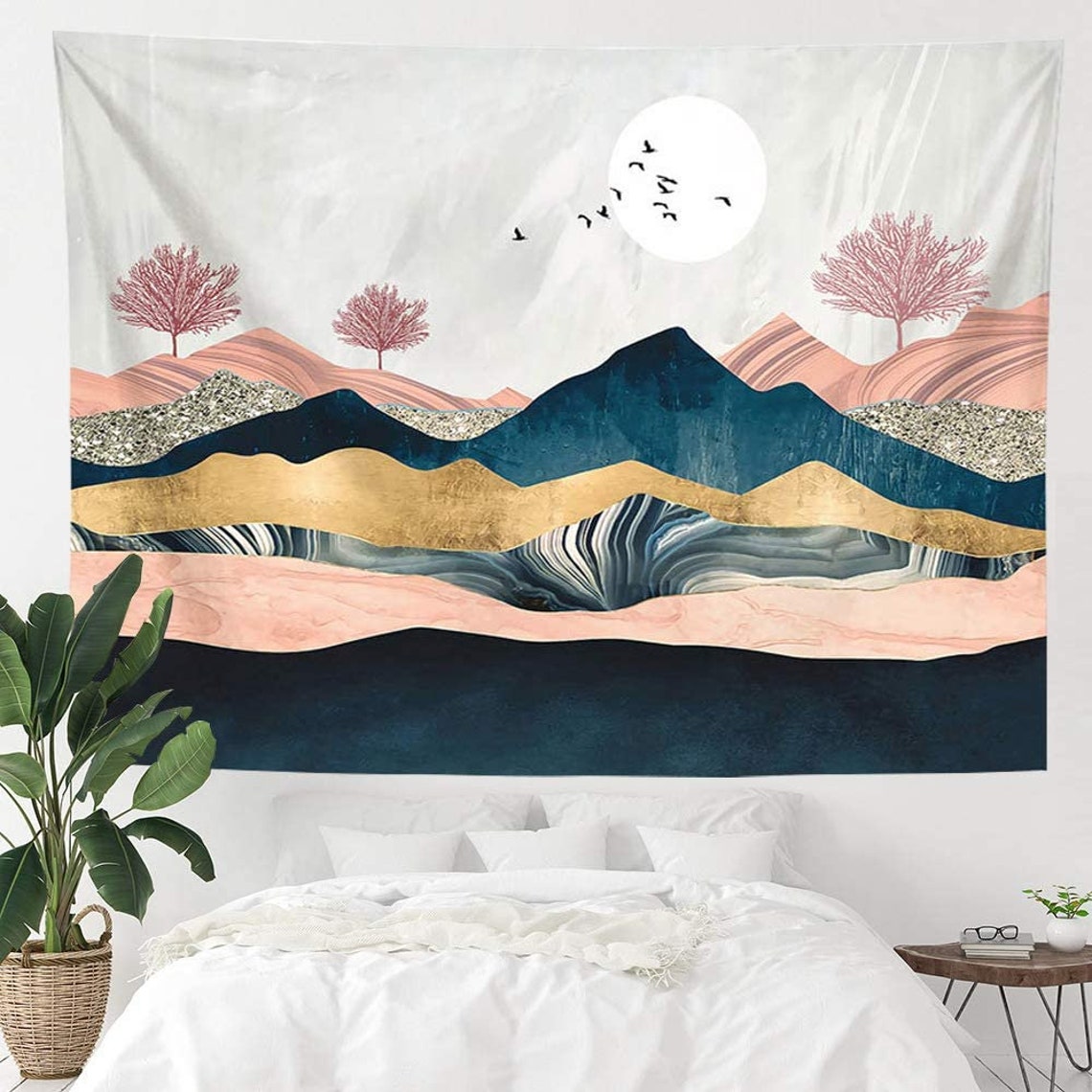 Nature Moon Mountain Wall Tapestry Forest View Wall Hanging - Etsy