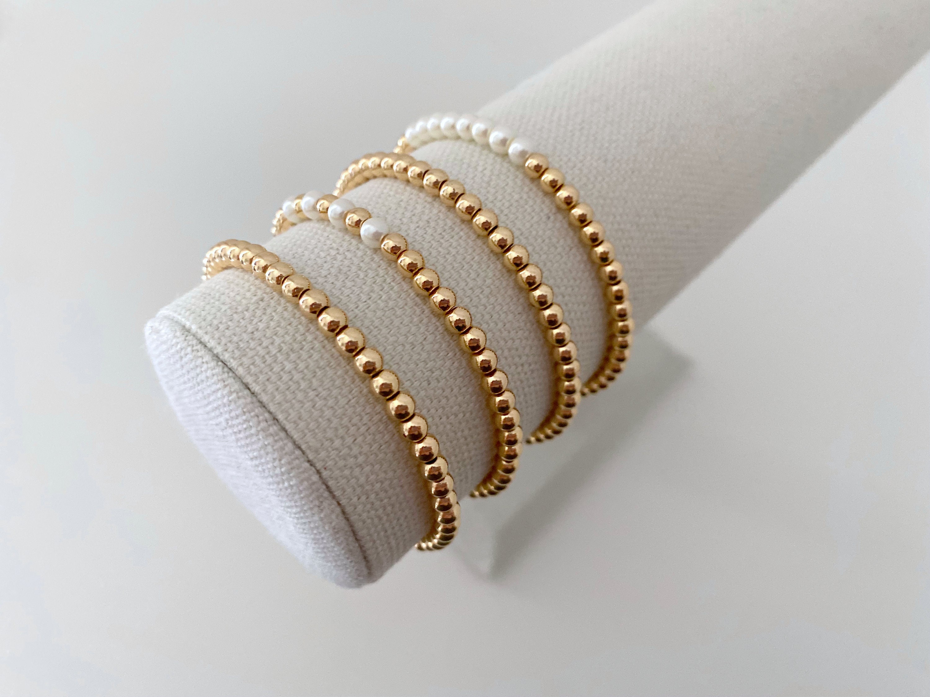 14k Gold Pearl Stacking Bracelets Pearl Bracelets Stacking - Etsy