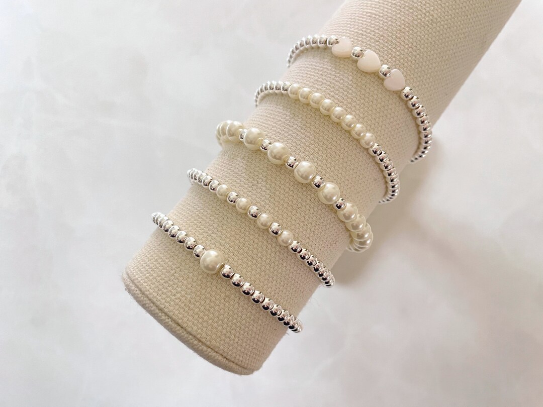 Silver Pearl Stacking Collection | Pearl Beaded Bracelet | Sterling ...