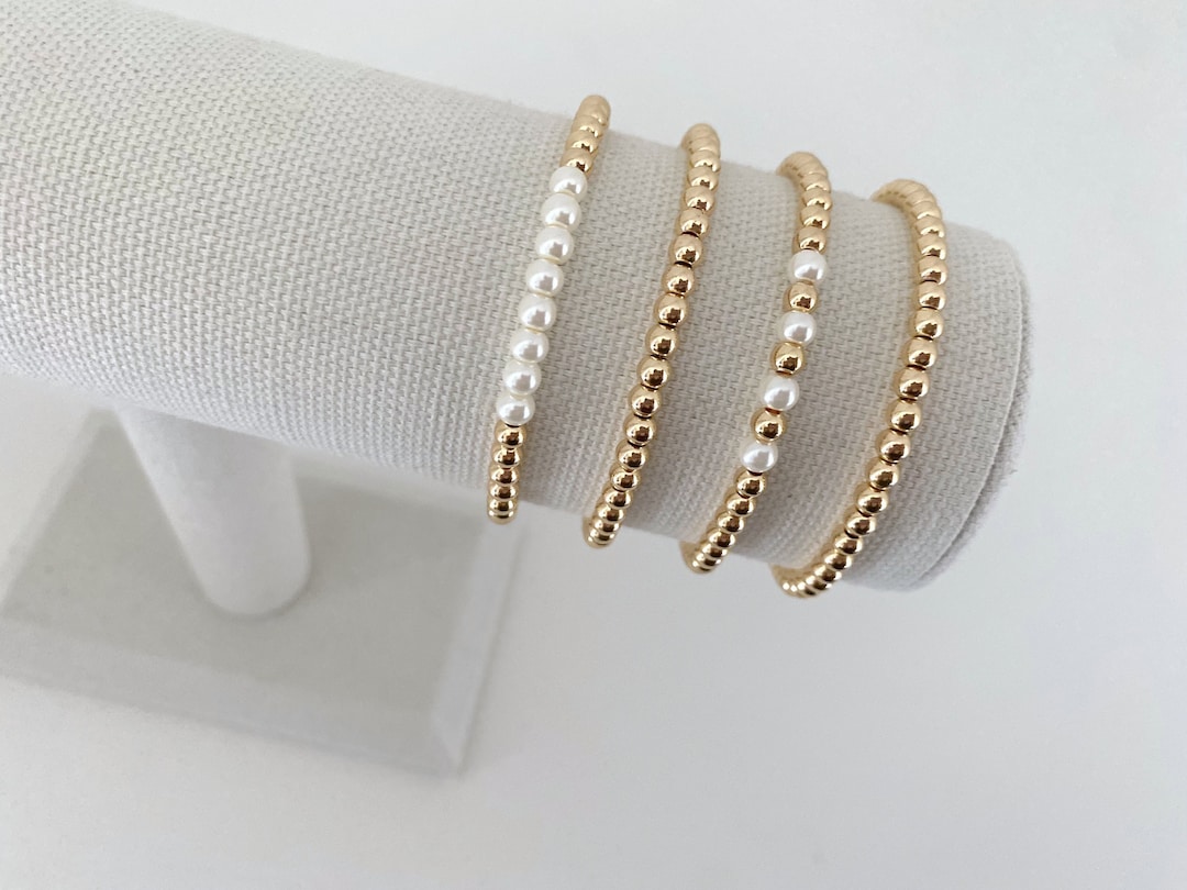 14k Gold Pearl Stacking Bracelets | Pearl Bracelets | Stacking ...