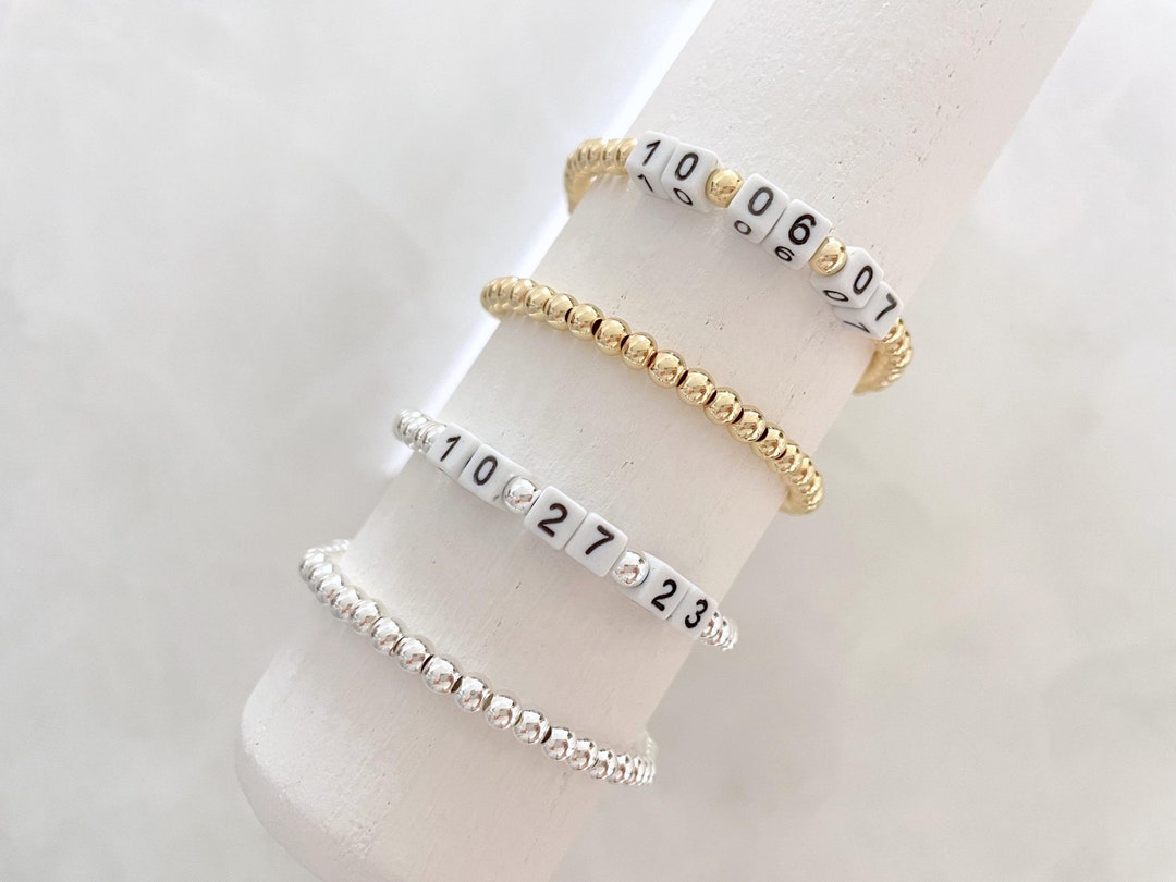 Square Number Bead Bracelet | Date Bracelet | Beaded Number Bracelet ...