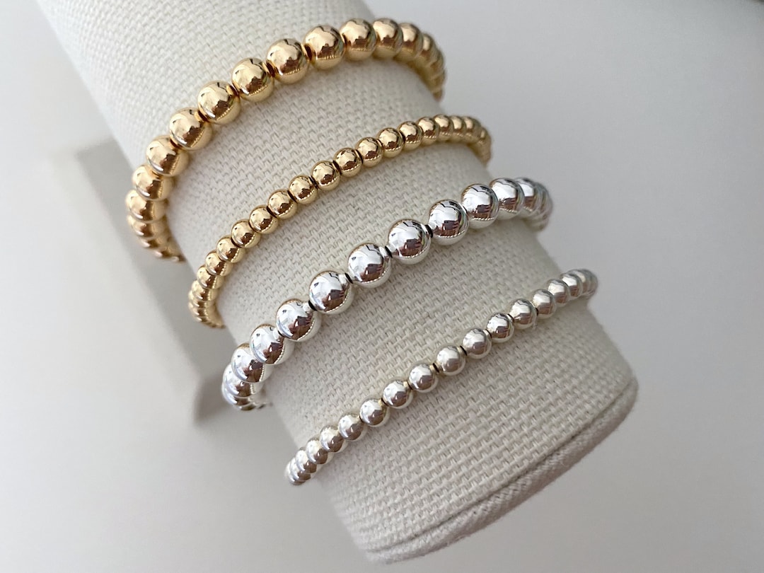 Precious Metal Stacking Bracelets | 14k Gold Bead Bracelet | Sterling ...
