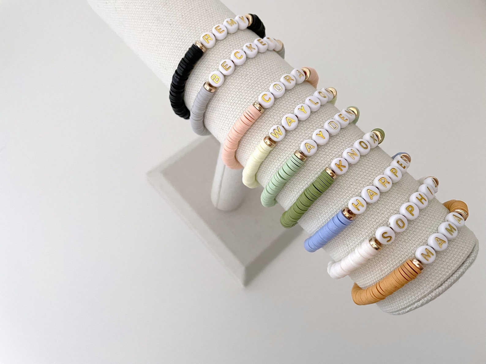 Gold Disc Heishi Name Bracelet | Heishi Beaded Bracelet | Custom Name ...