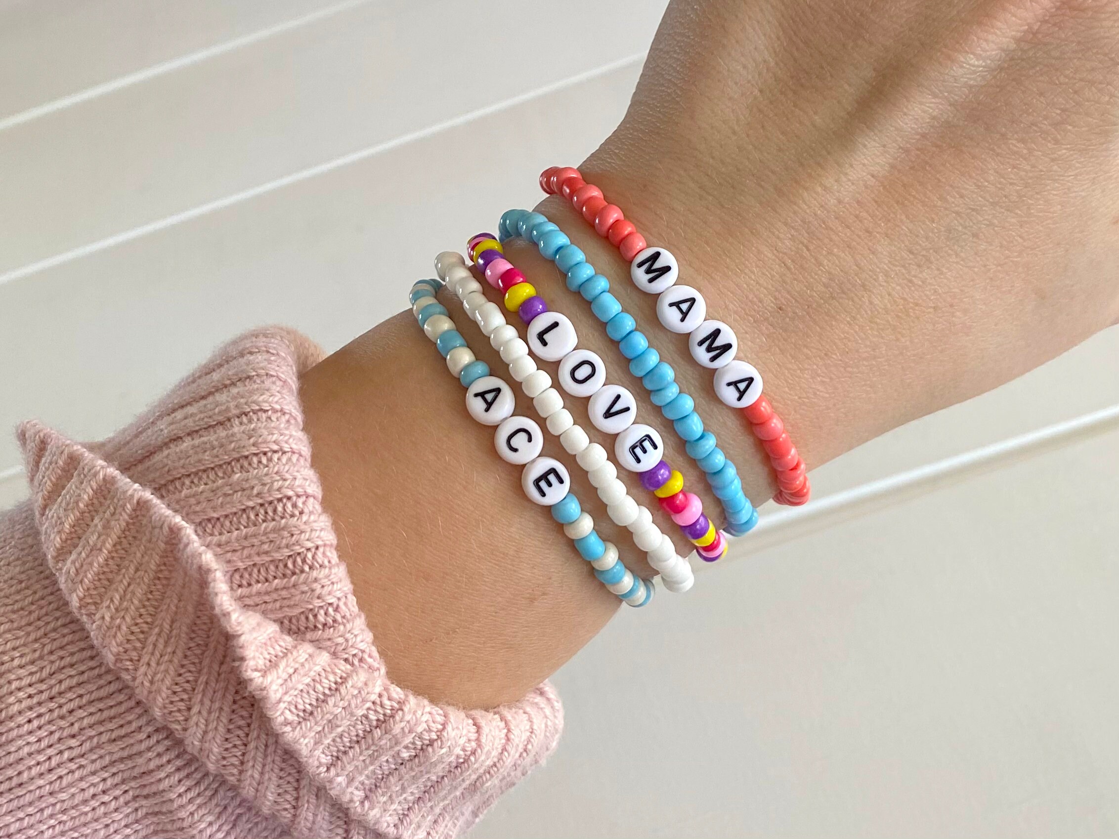 Personalized Custom Beaded Name Bracelets word bracelets | Etsy