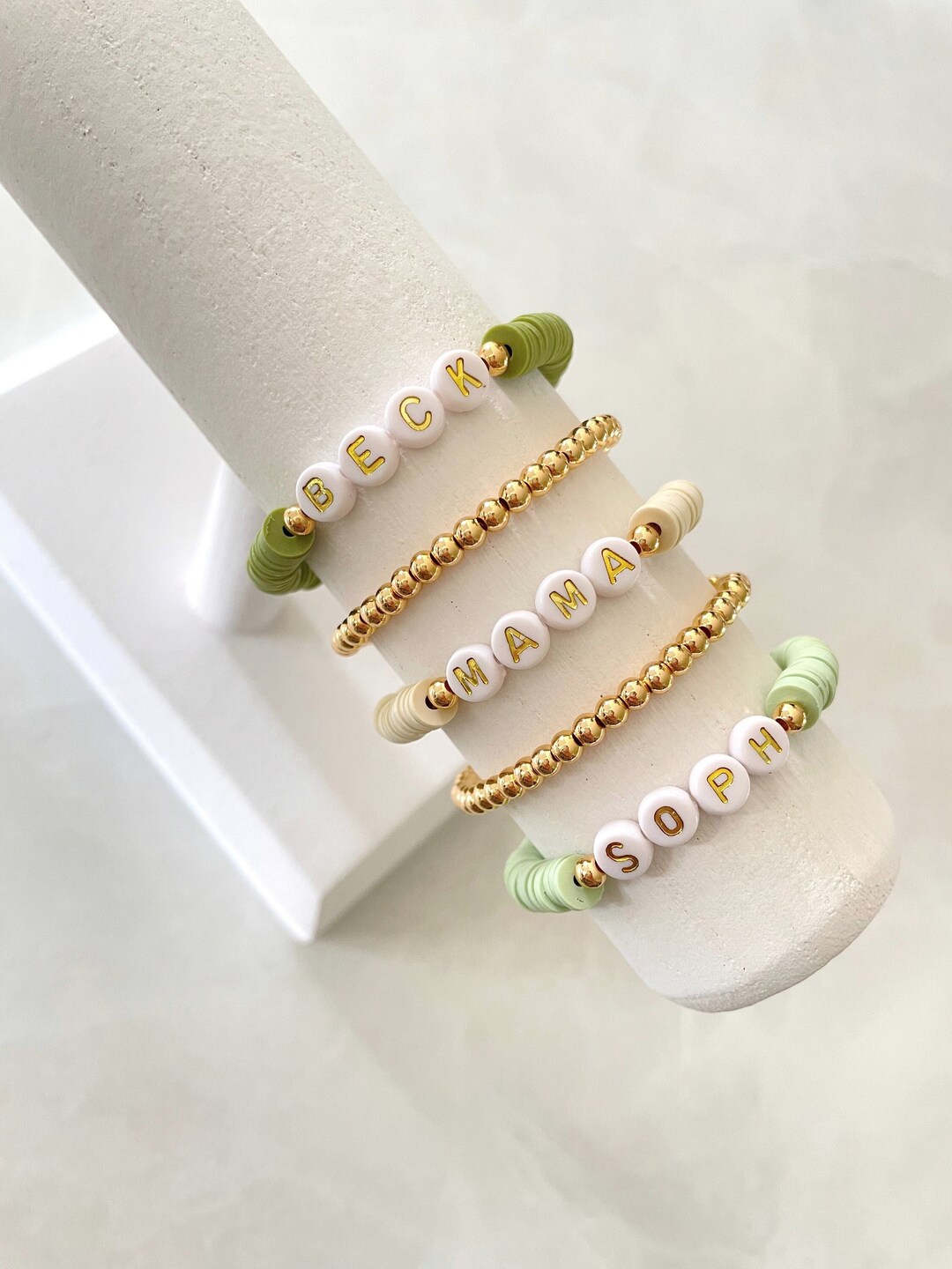 14k Gold Accent Heishi Name Bracelet | Heishi Bracelet | Name Bracelet ...