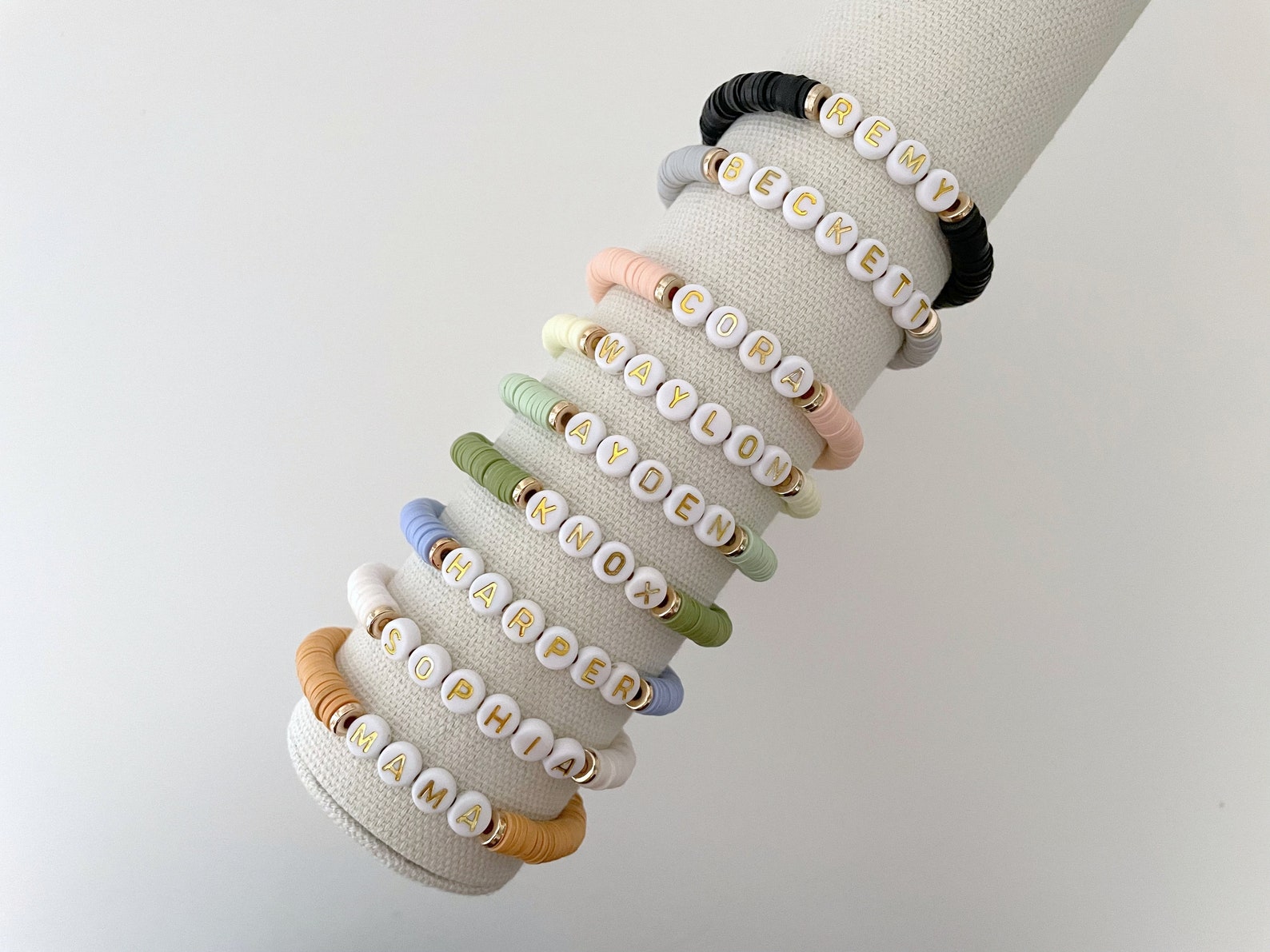 Gold Disc Heishi Name Bracelet | Heishi Beaded Bracelet | Custom Name ...