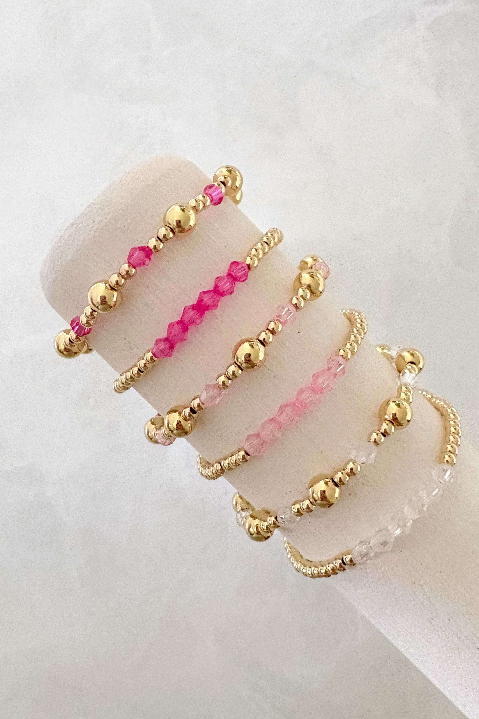 The Pink Crystal Collection | 14k Gold Plated Bead Bracelet | Crystal ...