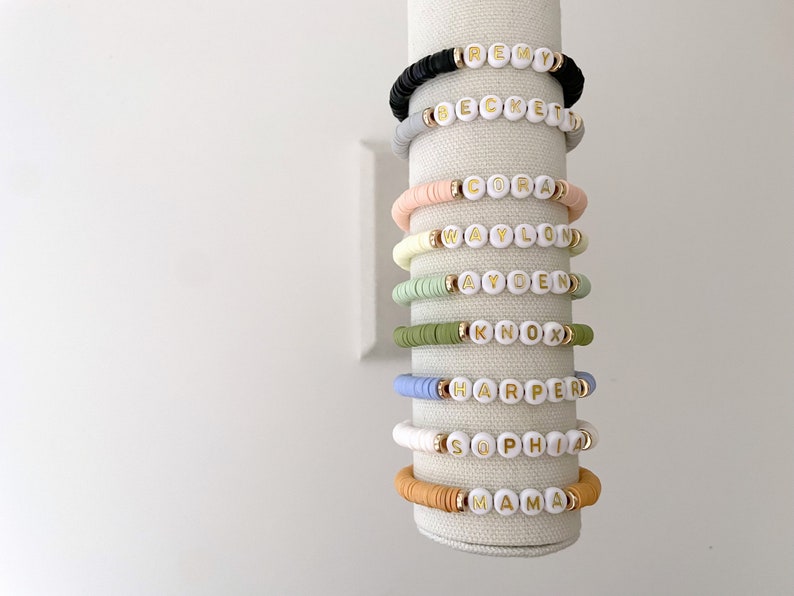 Gold Disc Heishi Name Bracelet | Heishi Beaded Bracelet | Custom Name ...
