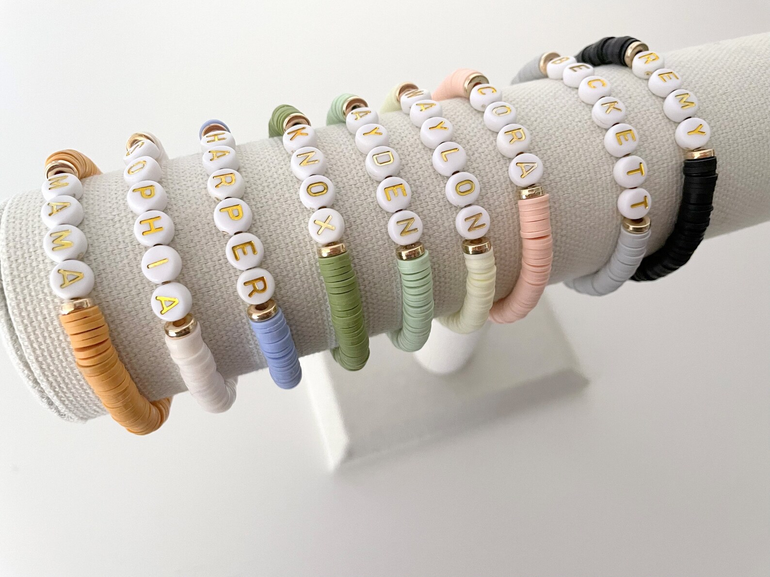 Gold Disc Heishi Name Bracelet | Heishi Beaded Bracelet | Custom Name ...