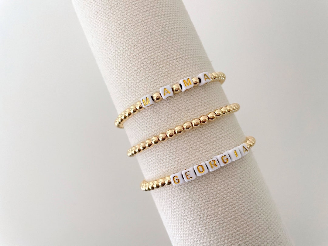 Gold Square Letter Bead Name Bracelet | Word Bracelet | Name Bracelet ...