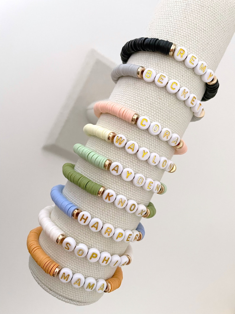 Gold Disc Heishi Name Bracelet | Heishi Beaded Bracelet | Custom Name ...