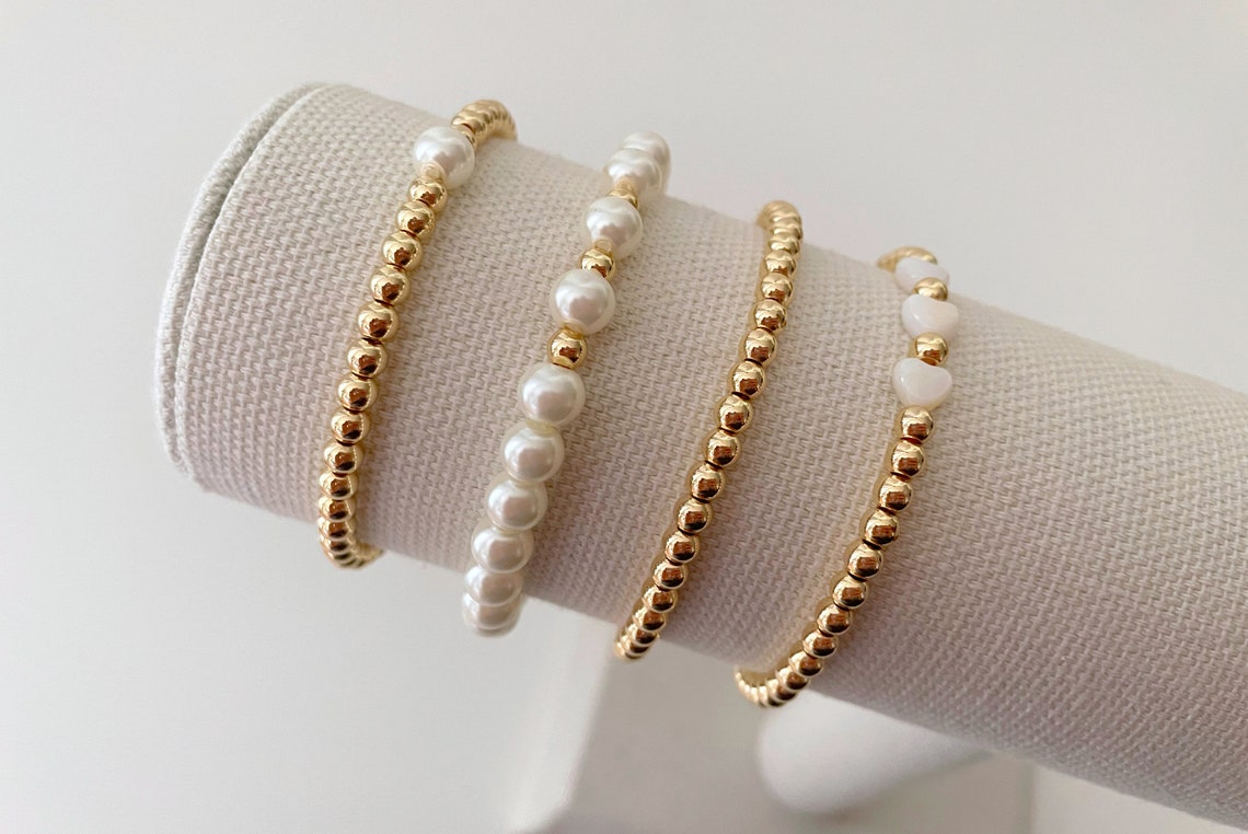 Pearl Stacking Collection Pearl Beaded Bracelets 14k Gold - Etsy