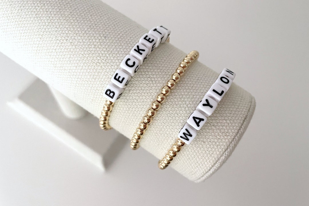 Square Letter Bead Name Bracelet Block Letter Beads Name Bracelets Word ...