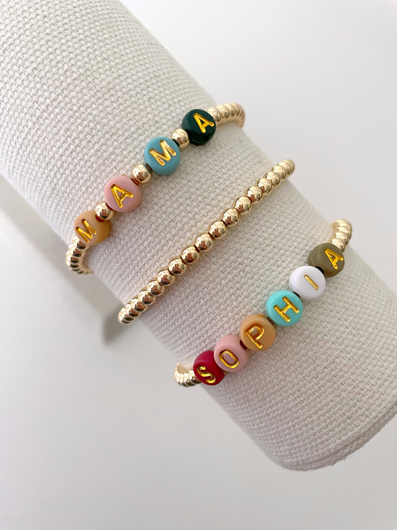 Colorful Letter Bead Bracelets | 14k Gold Bead Bracelets | Name ...