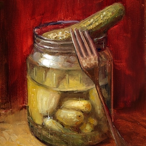A Dramatic Pickle, Original Handmade Oil Painting on Hardboard ...