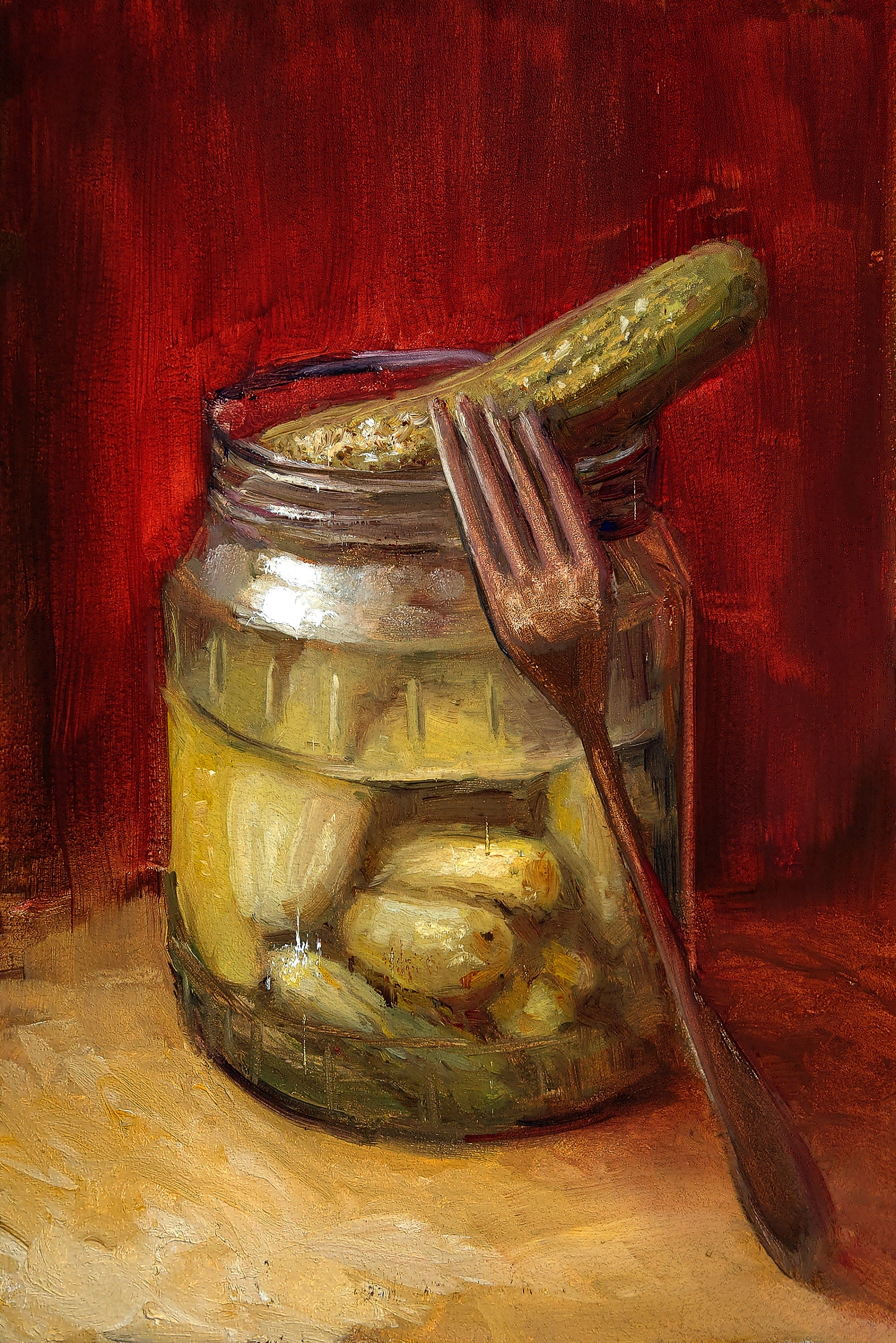 A Dramatic Pickle, Original Handmade Oil Painting on Hardboard ...