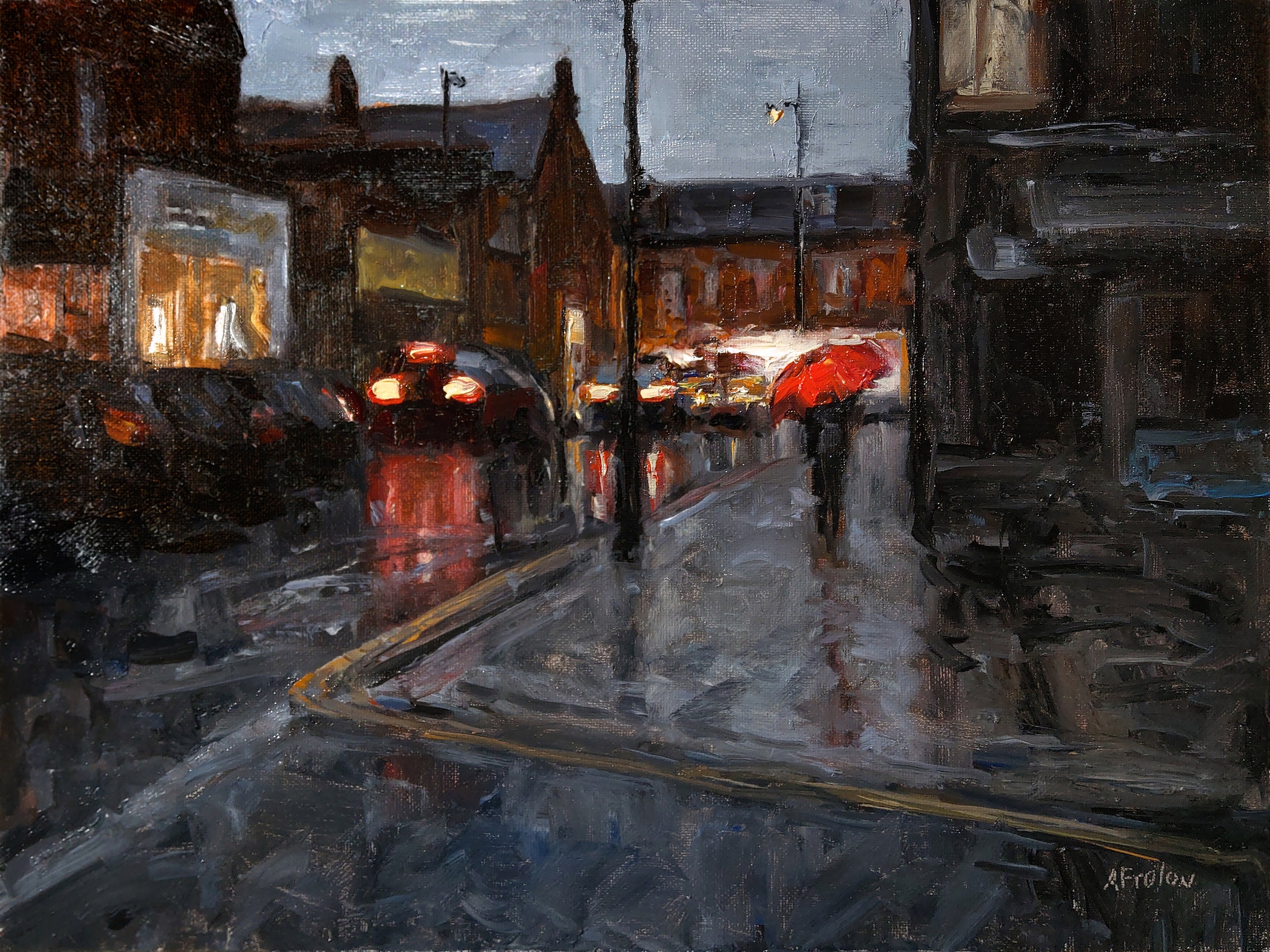 Rainy Street Original Handmade Oil Painting on Canvas Board - Etsy