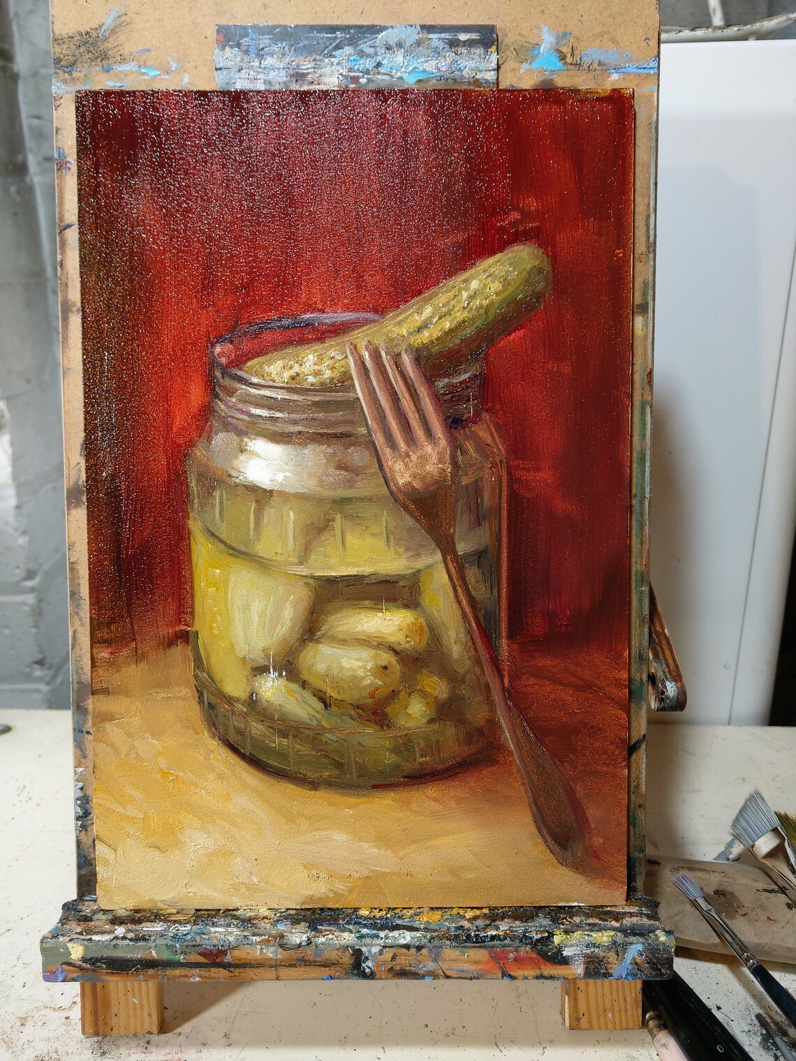 A Dramatic Pickle, Original Handmade Oil Painting on Hardboard ...