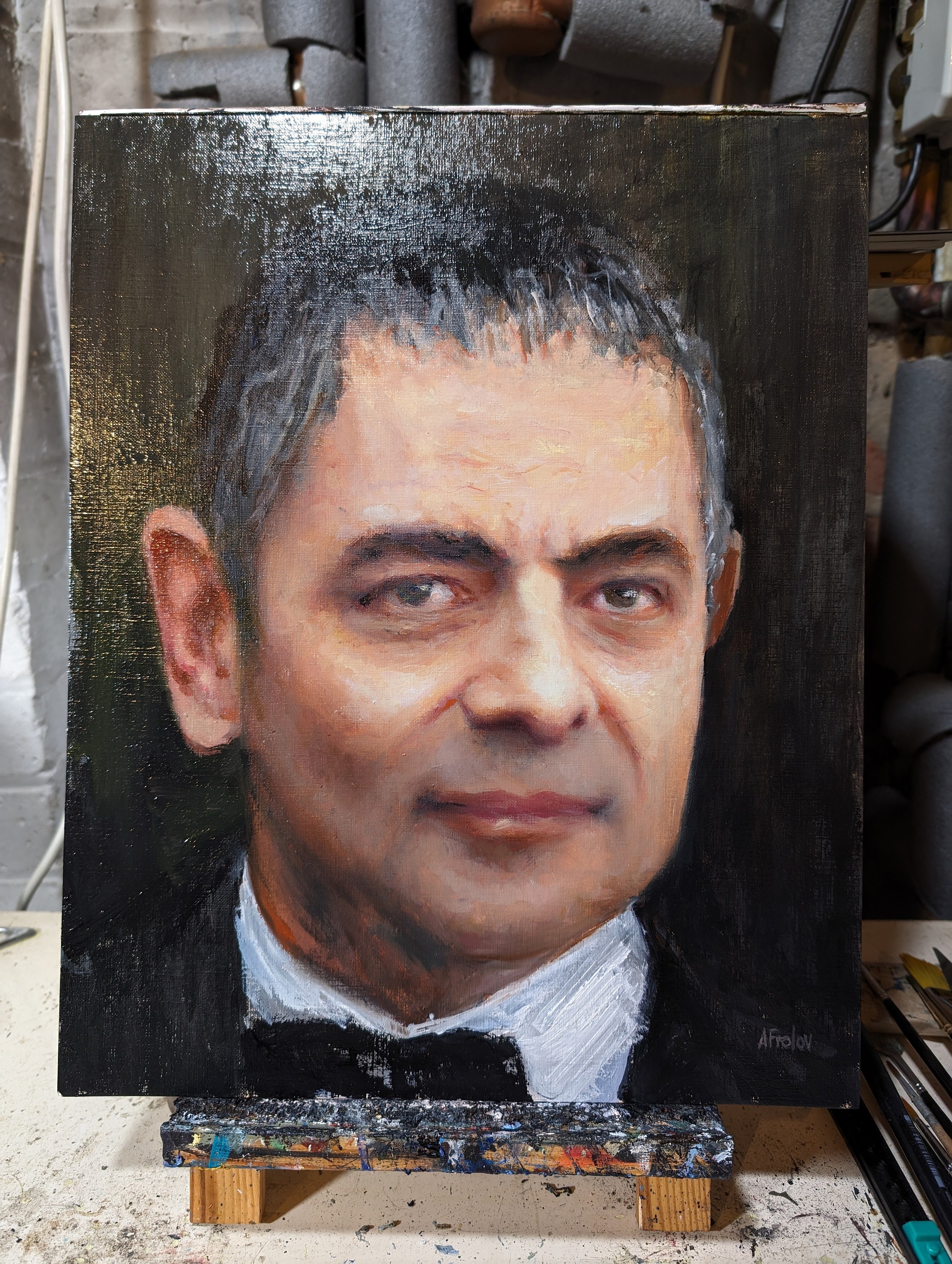 Mr Bean, Original Handmade Oil Painting on Board, Impressionism, Wall ...