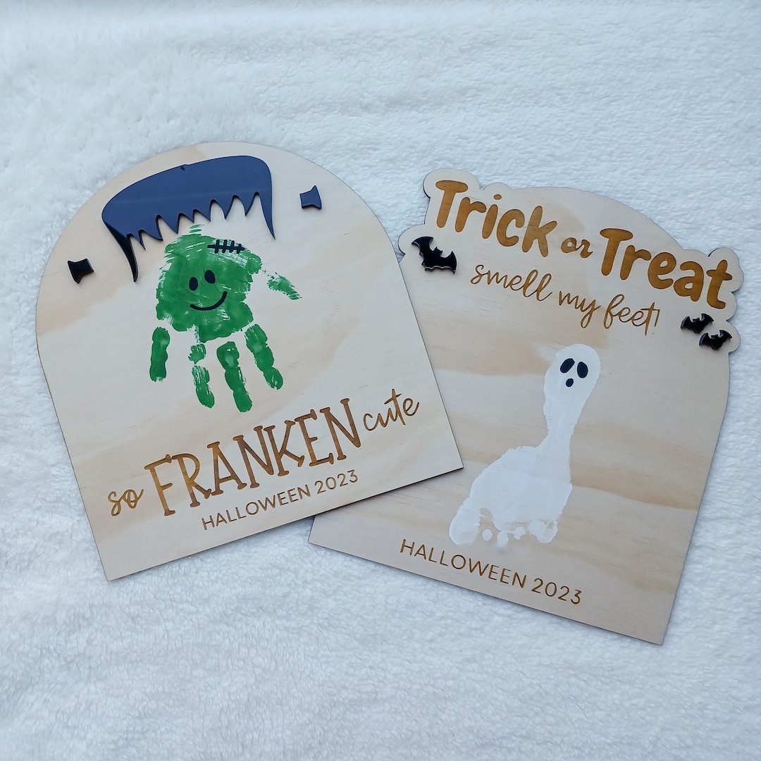 Halloween Frankenstein's Monster and Ghost Hand | Foot Print Plaques ...