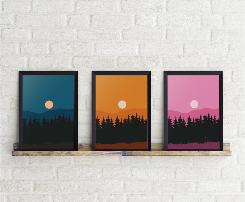 Abstract Mountain, Blue Night Mountains Art, Midnight Print, Decorative ...