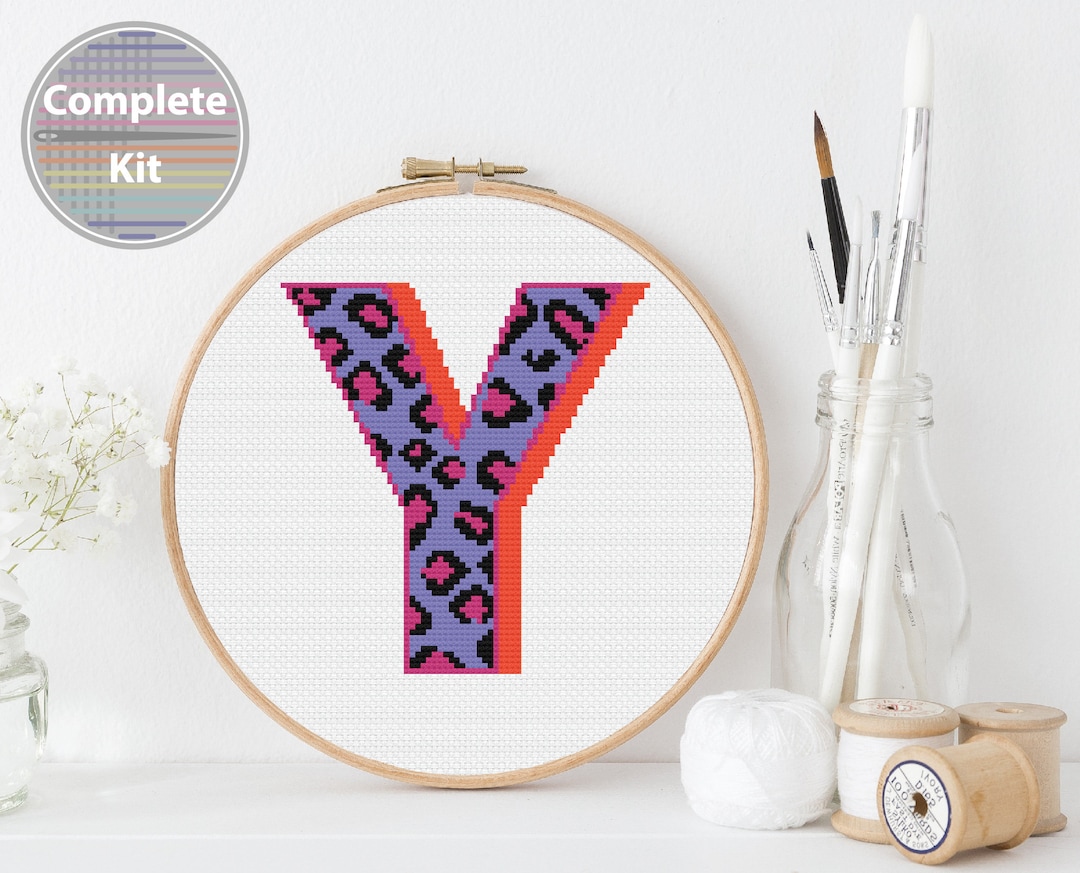 Letter Y Leopard Print Cross Stitch Kit, Beginner Pattern, Animal Print ...