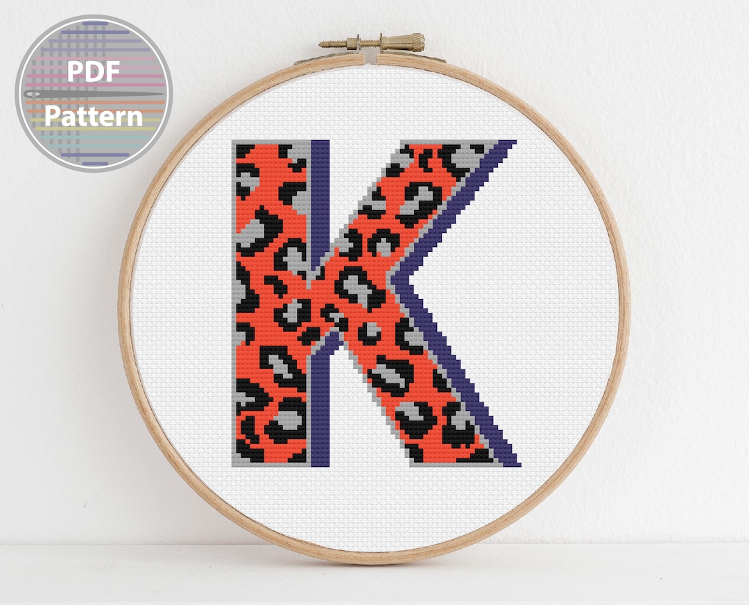 Letter K Leopard Print Cross Stitch Pattern, PDF Download, Beginner Kit ...