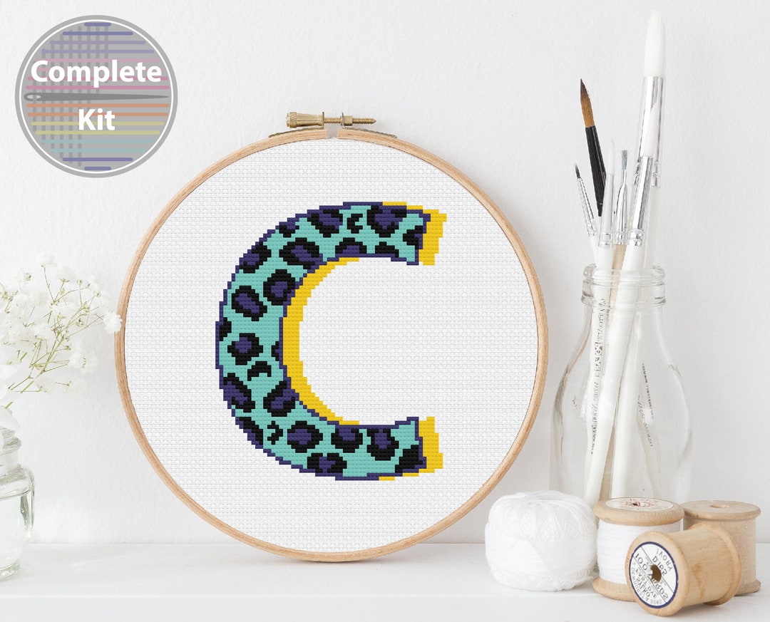 Letter C Leopard Print Cross Stitch Kit, Easy Craft Project, Animal ...