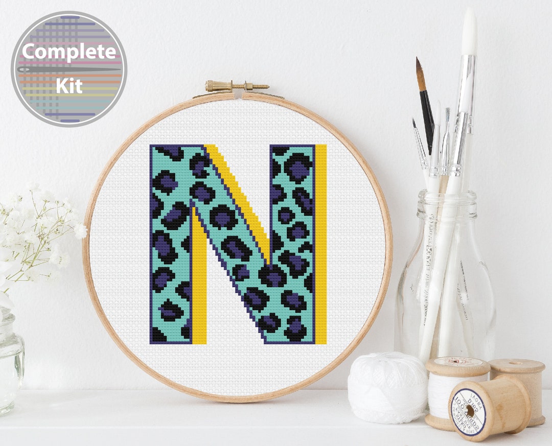Letter N Leopard Print Cross Stitch Kit, Beginner Pattern, Animal Print ...