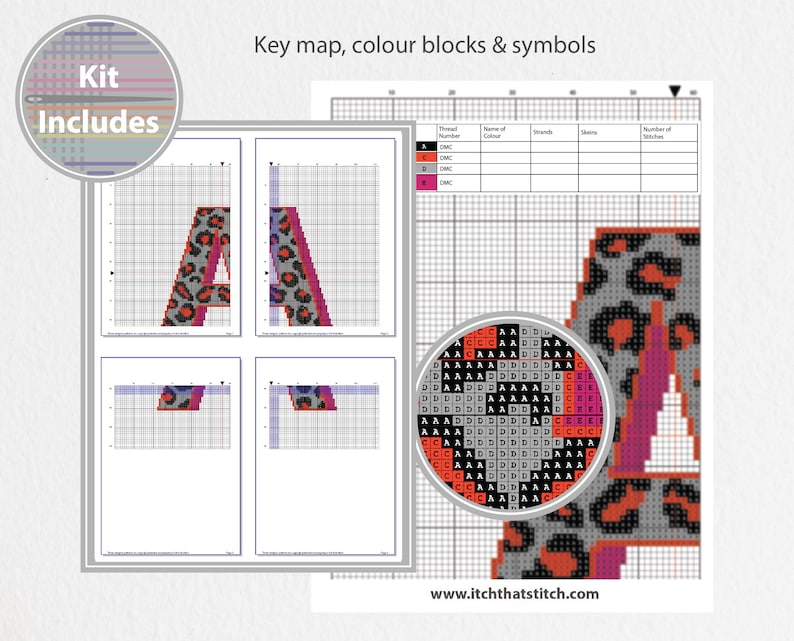 Letter K Leopard Print Cross Stitch Kit, Beginner Kit, Animal Print ...