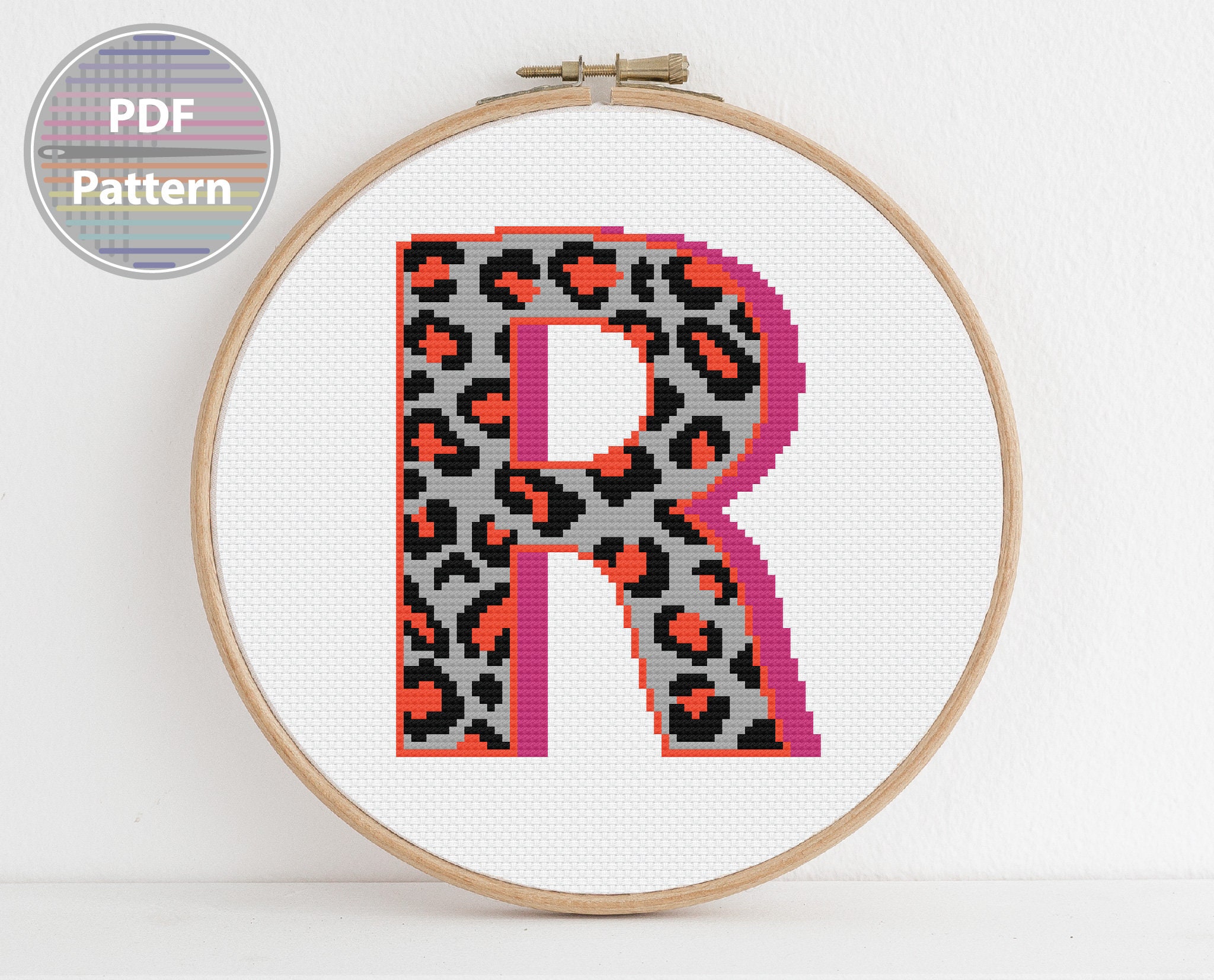 Letter R Leopard Print Cross Stitch Pattern, PDF Download, Beginner ...