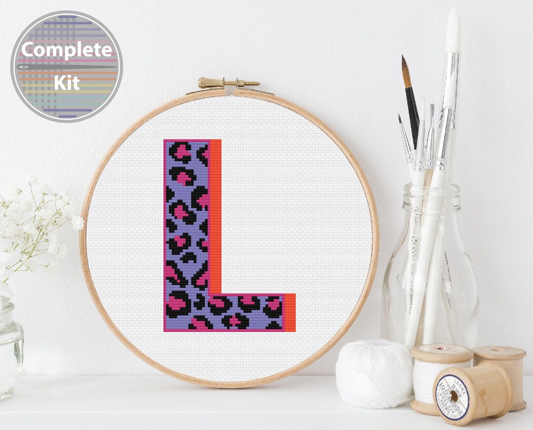 Letter L Leopard Print Cross Stitch Kit, Beginner Pattern, Modern ...