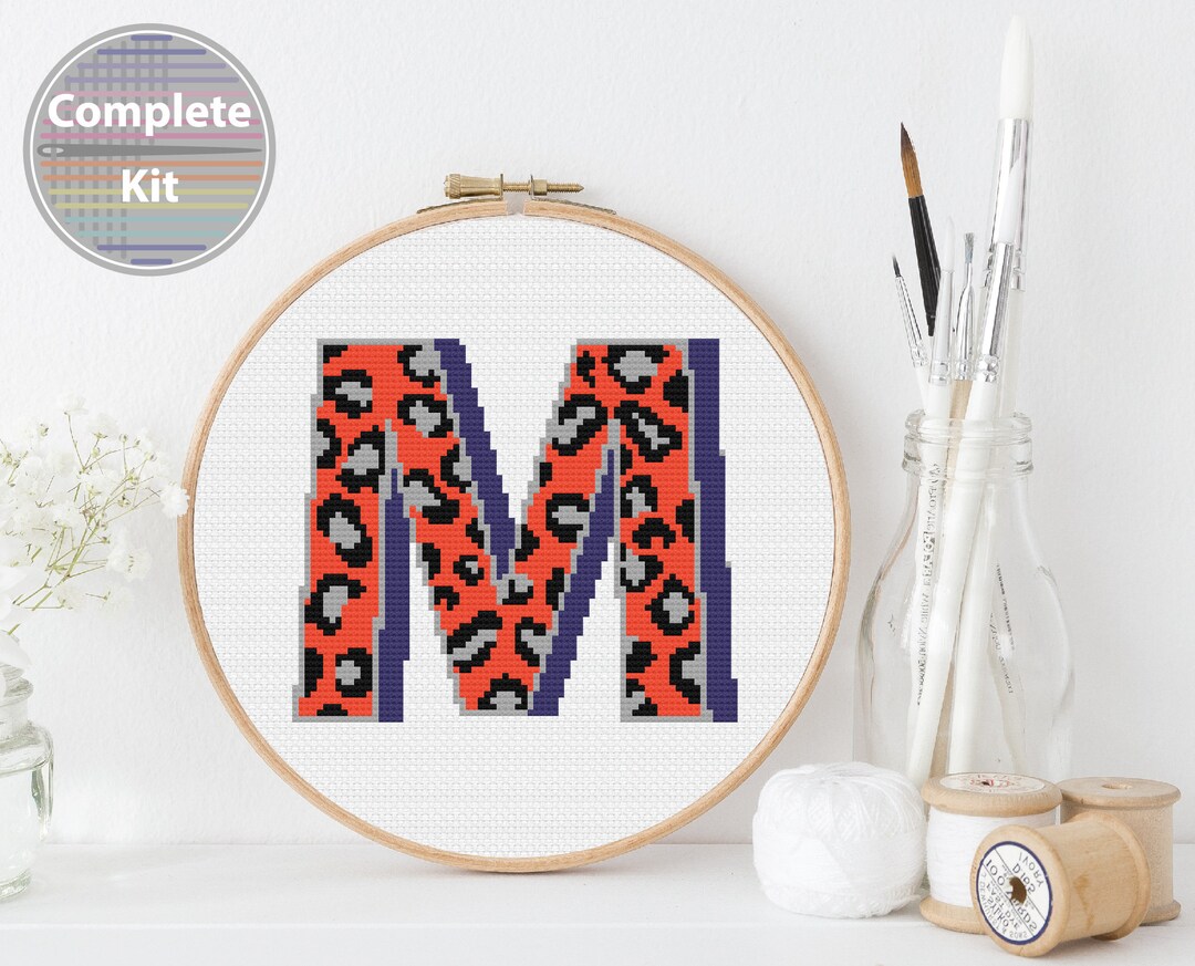 Letter M Leopard Print Cross Stitch Kit, Beginner Kit, Animal Print ...